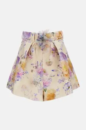 Zimmermann Luna Tuck Shorts In Beige Floral Print - Multicolor