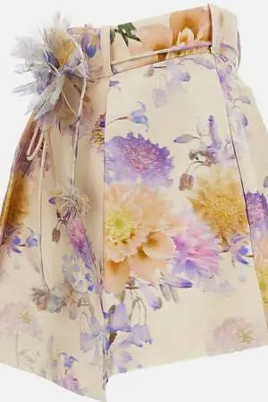 Zimmermann Luna Tuck Shorts In Beige Floral Print - Multicolor