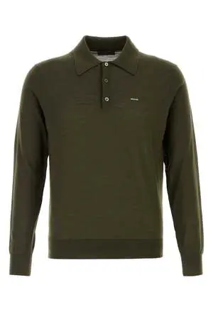 Prada Olive Wool Polo Shirt - Green