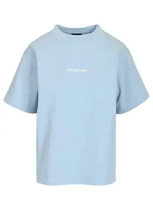 Balenciaga Logo Embroidered Cotton T-shirt - Blue