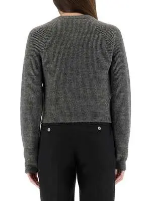Moschino Cropped Ribbed Knit Sweater - Gray