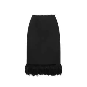 Saint Laurent Feather Trim Silk Skirt - Black