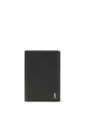Saint Laurent Tiny Cassandre Passport Holder In Hammered Leather - Black