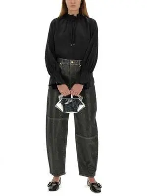 GANNI Balloon Fit Jeans In Sparkling Foil - Black