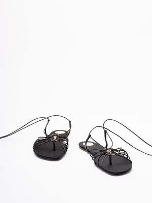 Saint Laurent Babylone Flat Sandals With Tie Fastening - Multicolor