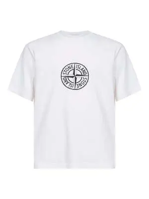 Stone Island White Organic Jersey T-shirt With All Around Compass Print - Multicolor
