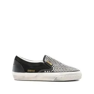 GOLDEN GOOSE Calf Suede Crystal Embellished Slip-on Trainers