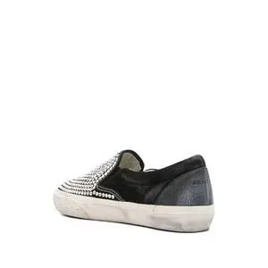 GOLDEN GOOSE Calf Suede Crystal Embellished Slip-on Trainers