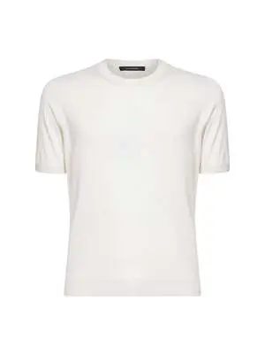Tagliatore White Silk Knit Crewneck T-shirt - Multicolor