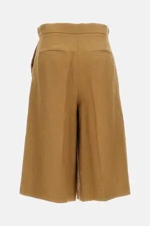 Max Mara Khaki Linen Diagonal Fabric Bermuda Shorts - Multicolor