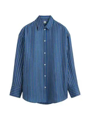 TOTEME Oversized Striped Silk Shirt - Blue