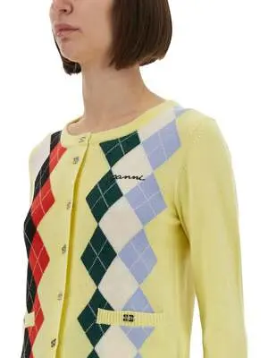 GANNI Argyle Jacquard Cashmere Cardigan - Multicolor