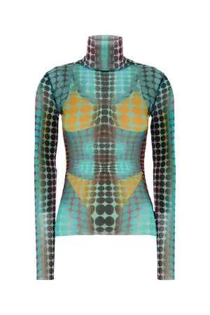 JEAN PAUL GAULTIER Printed Mesh Long Sleeve Top