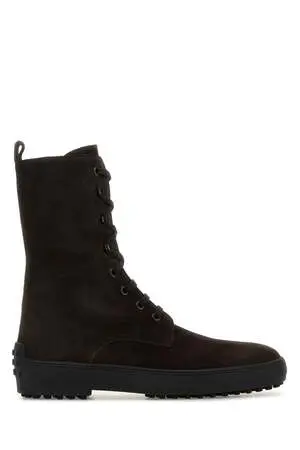 TOD'S Suede Lace-up Combat Boots - Brown