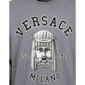 Versace Cotton Crewneck Sweatshirt With Graphic Print - Gray