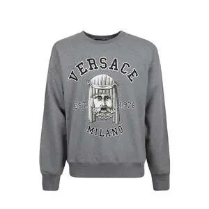 Versace Cotton Crewneck Sweatshirt With Graphic Print - Gray