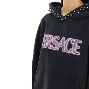 Versace Cotton Logo Hoodie With Metal Applications