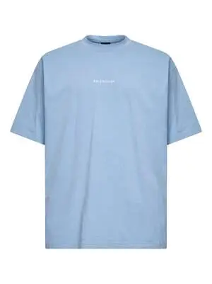 Balenciaga Light Blue Cotton T-shirt With Embroidered Artwork - Multicolor