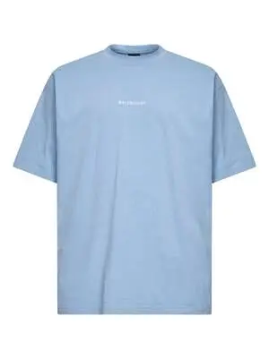 Balenciaga Light Blue Cotton T-shirt With Embroidered Artwork - Multicolor