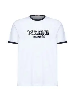 Marni White Jersey T-shirt With Contrasting Trims - Multicolor