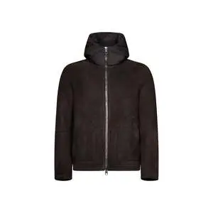 Herno Shearling Jacket With Drawstring Hood - Brown