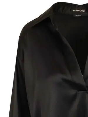 TOM FORD Silk Long Sleeve Polo Shirt - Black
