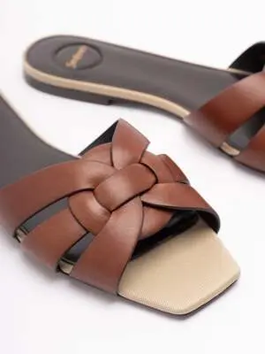 Saint Laurent Tribute Braided Leather Flat Sandals - Multicolor