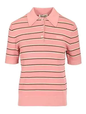 Miu Miu Striped Cotton Knit Polo Shirt