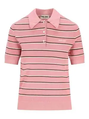 Miu Miu Striped Cotton Knit Polo Shirt