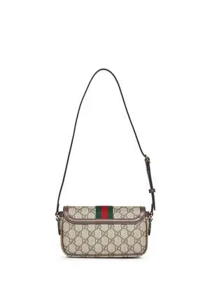 Gucci Beige And Dark Brown Gg Monogram Ophidia Mini Shoulder Bag
