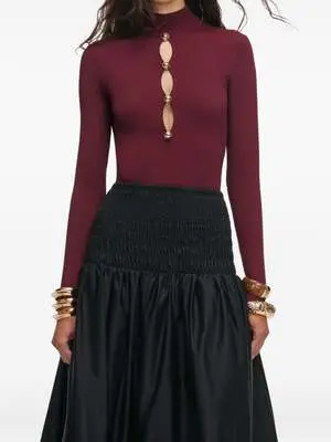 SELF-PORTRAIT Long-sleeved Knitted Top With Keyhole And Gold Buttons
