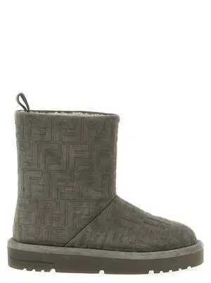Fendi Fendi "Apres Chic" Suede Boots With Embossed FF Pattern Gray