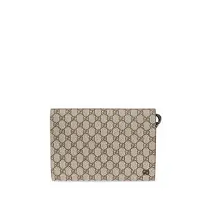 Gucci Monogram Canvas Clutch With Wristlet - Cream