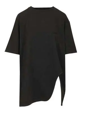 Attico Light Jersey T-shirt With Side Slit And Logo Detail - Black