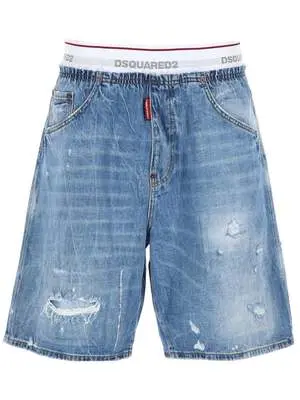 Dsquared2 Denim Surfer Shorts With Logo - Blue