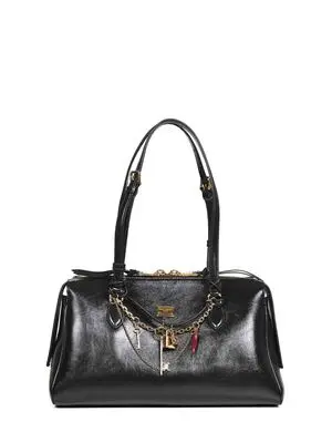 Dolce & Gabbana DOLCE & GABBANA Black Vittoria Shiny Calf Leather Handbag Multicolor