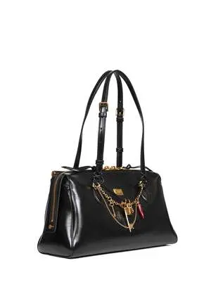 Dolce & Gabbana Black Vittoria Shiny Calf Leather Handbag - Multicolor