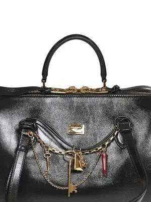 Dolce & Gabbana Black Vittoria Shiny Calf Leather Handbag - Multicolor