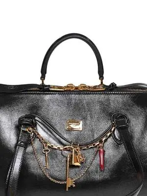 Dolce & Gabbana Black Vittoria Shiny Calf Leather Handbag