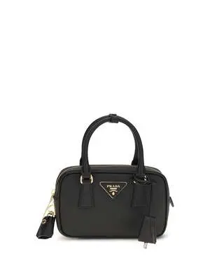 Prada Saffiano Leather Handbag With Metal Triangle Logo