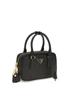 Prada Saffiano Leather Handbag With Metal Triangle Logo