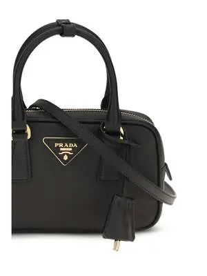 Prada Saffiano Leather Handbag With Metal Triangle Logo