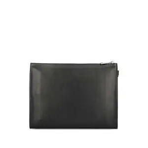 Fendi Ff Motif Leather Clutch With Detachable Wrist Strap - Black