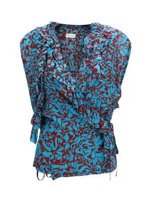 Dries Van Noten Printed Cotton V-neck Wrap Blouse - Multicolor