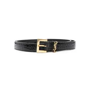 Saint Laurent Signature Cassandre Logo Belt - Black