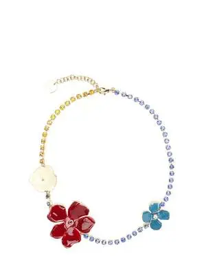 Marni Necklace With Enameled Flowers And Rhinestones - Multicolor