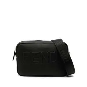 Fendi Embossed Logo Calf Leather Satchel - Black