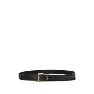 Saint Laurent Leather Belt With Cassandre Logo Plaque