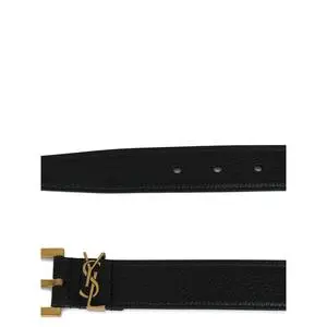 Saint Laurent Leather Belt With Cassandre Logo Plaque