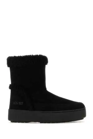 Moon Boot Suede Shearling Ankle Boots - Black